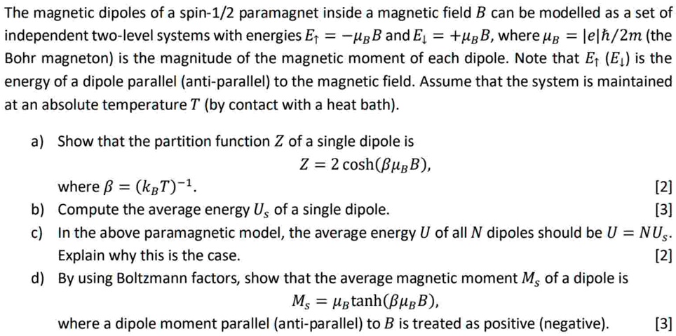 the magnetic dipoles of a spin 12 paramagnet inside a magnetic field b ...