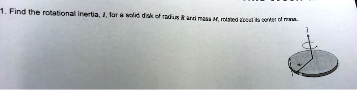 SOLVED: Find the rotational inertia for a solid disk of radius and mass M, rotated about its ...
