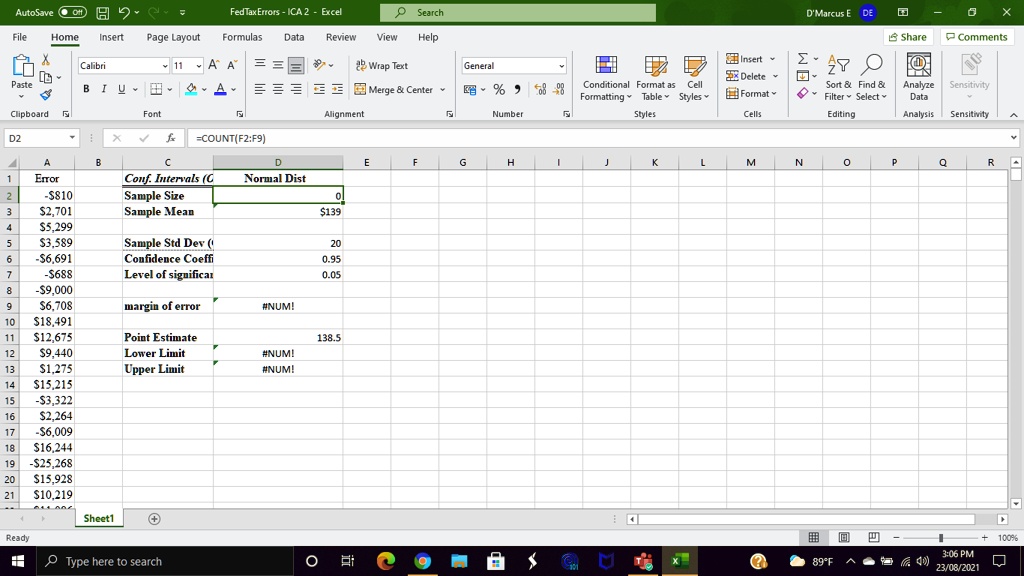 Federal Tax Return Errors. Suppose a sample of 10001 erroneous Federal ...