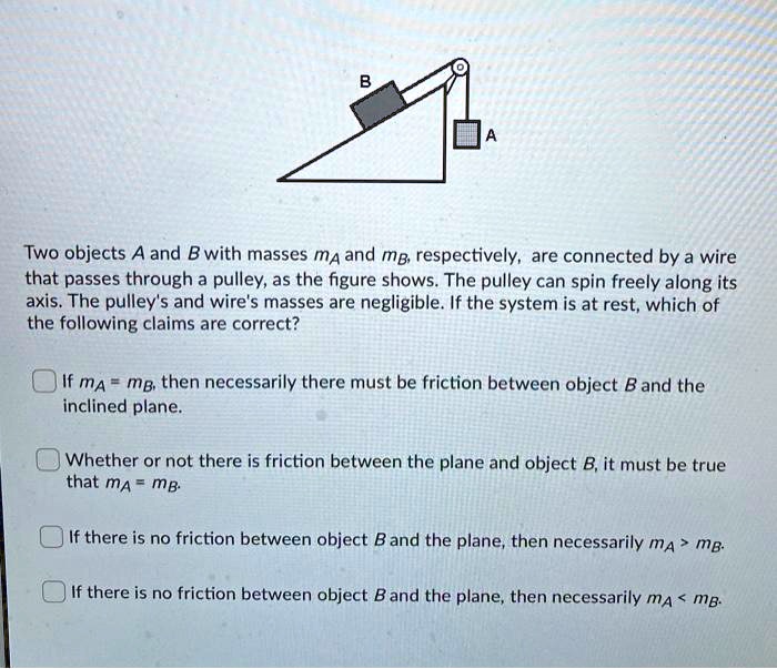 SOLVED: Two objects A and B with masses mA and mB respectively, are connected by a wire that ...