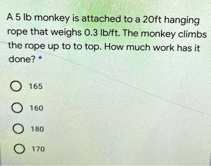[GET ANSWER] a 5 ib monkey is attached to a 2oft hanging rope that ...