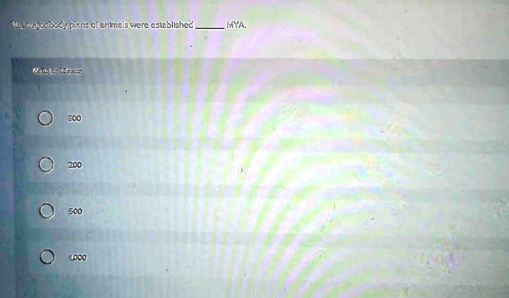 SOLVED: The major body plans of animals were established MYA. Multiple ...