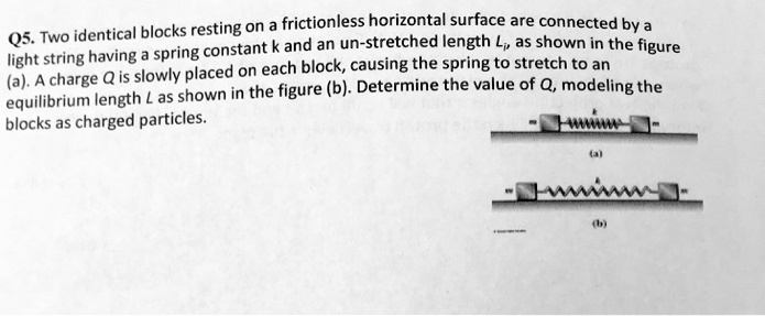 SOLVED: Two identical blocks resting on a frictionless horizontal surface are connected by a ...