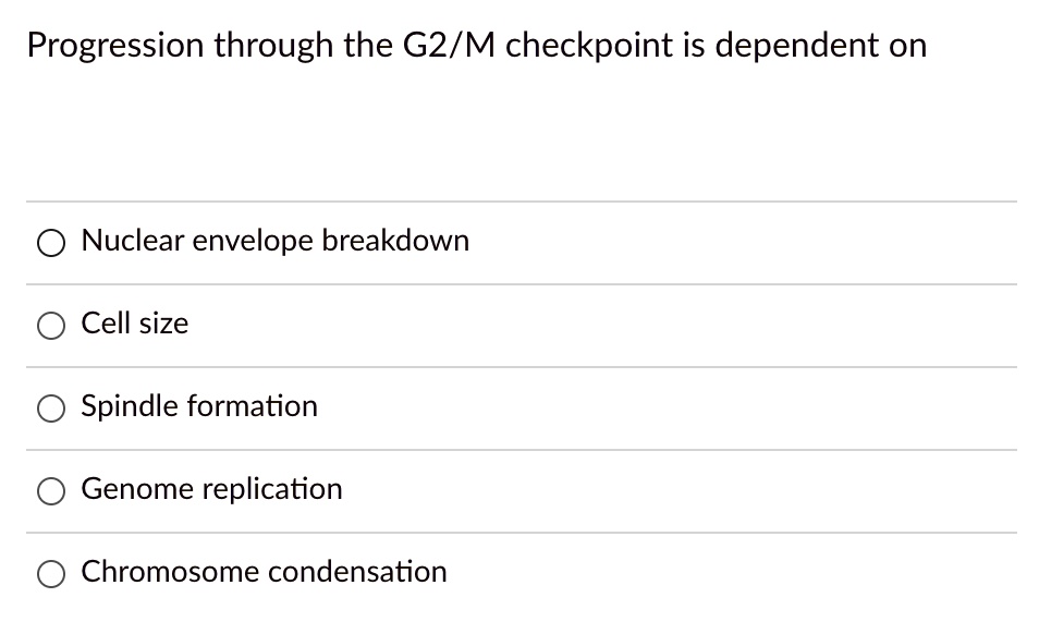 SOLVED: Progression through the G2/M checkpoint is dependent on Nuclear ...