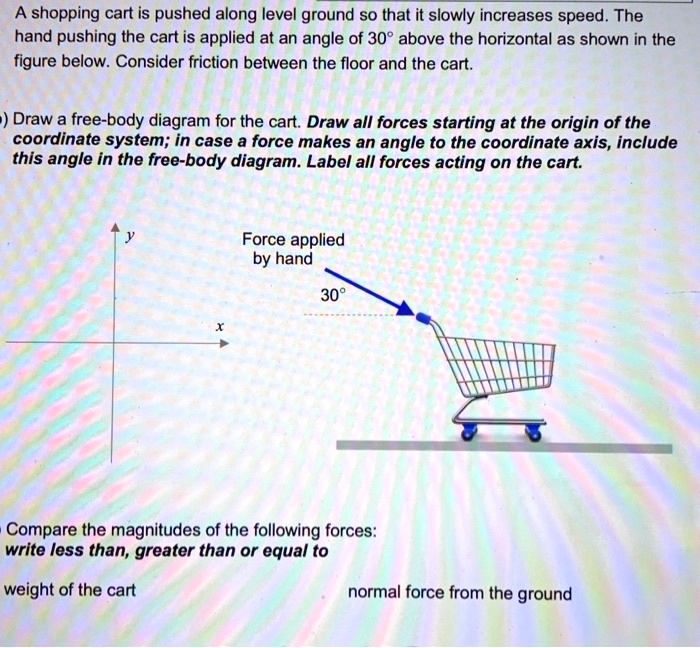 A shopping cart is pushed along level ground s0 that it slowly ...