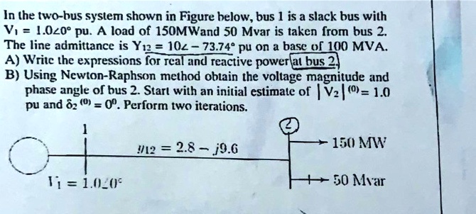 SOLVED: In the two-bus system shown in Figure below, bus 1 is a slack ...