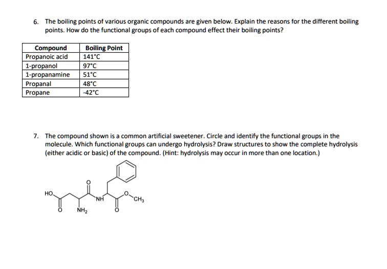 SOLVED: The boiling points of various organic compounds are given below. Explain the reasons for ...