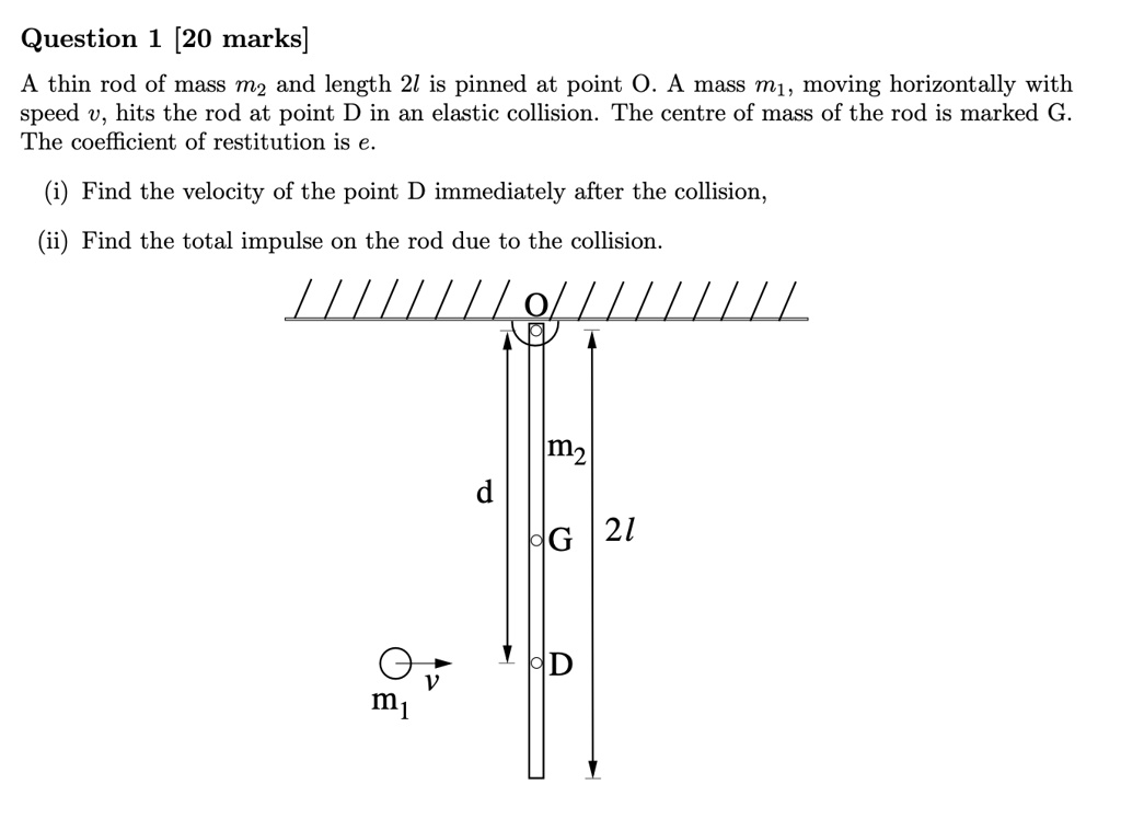 SOLVED: Question 1 [20 marks] A thin rod of mass m2 and length 2l is ...