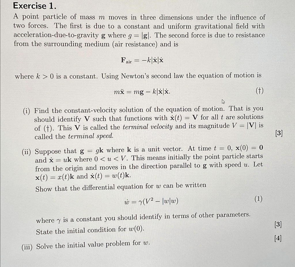 Exercise 1 A Point Particle Of Mass M Moves In Three Dimensions Under