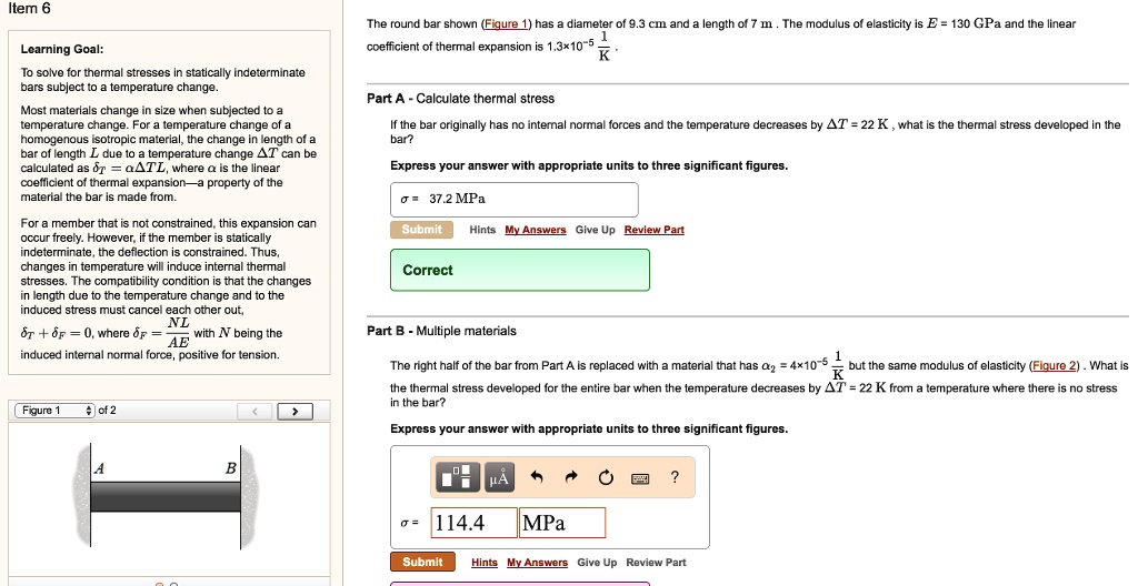 SOLVED: Please help with part b. Item 6 The round bar shown (Figure 1) has a diameter of 9.3 cm ...