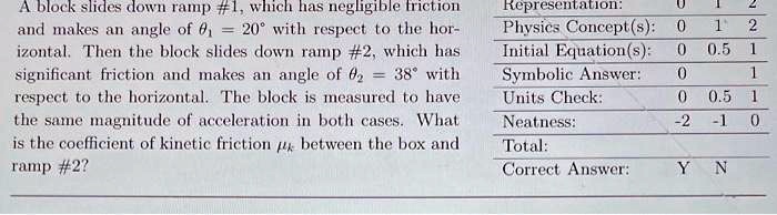 SOLVED: A block slides down ramp #1, which has negligible friction and makes an angle of 20Â ...