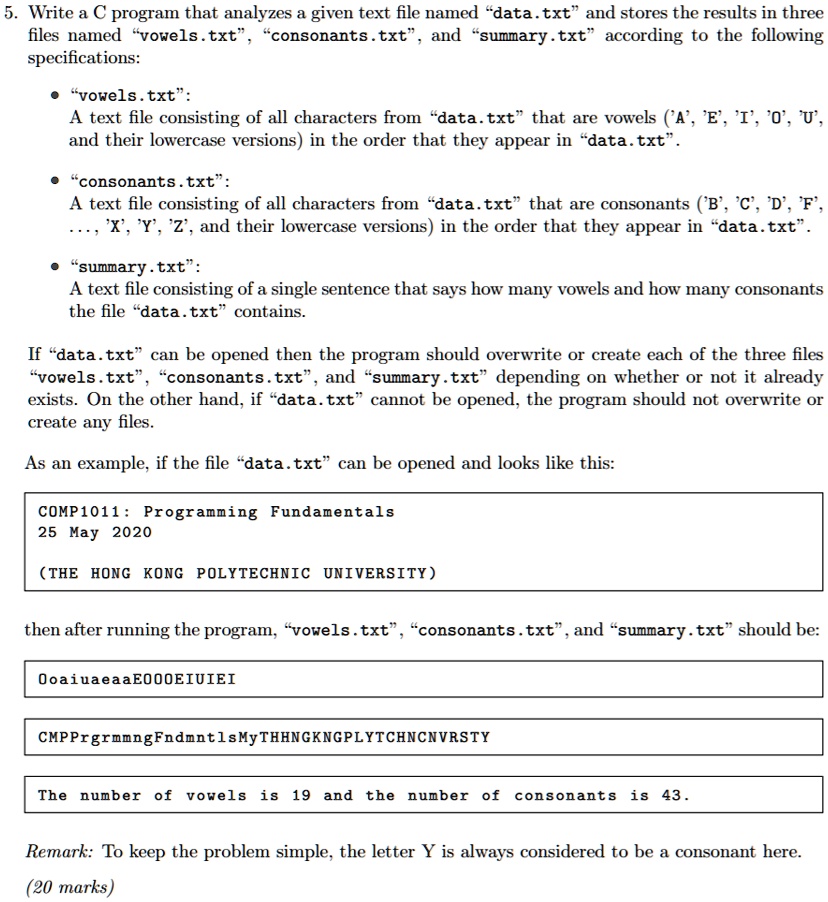 5 Write A C Program That Analyzes A Given Text File Named Datatxt And 3713