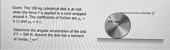 SOLVED: Given: The 100-kg cylindrical disk is at rest when the force F ...