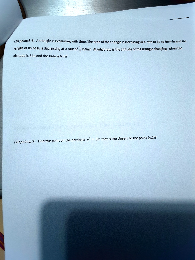 (10 points) 6. A triangle is expanding with time. The area of the ...