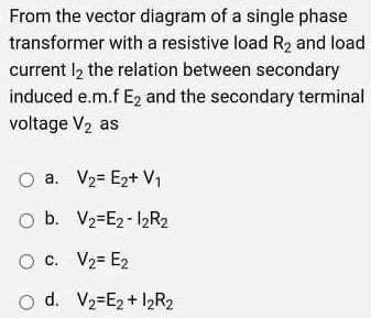 From the vector diagram of a single phase transformer with a resistive ...