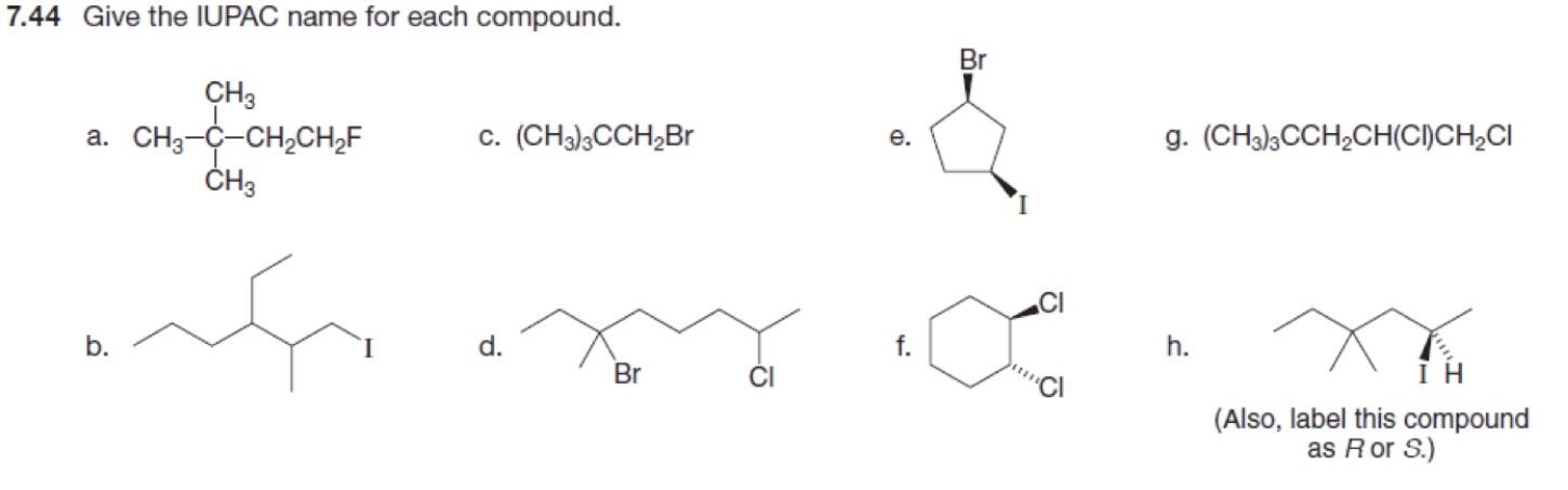 give the iupac name for each compound 7
