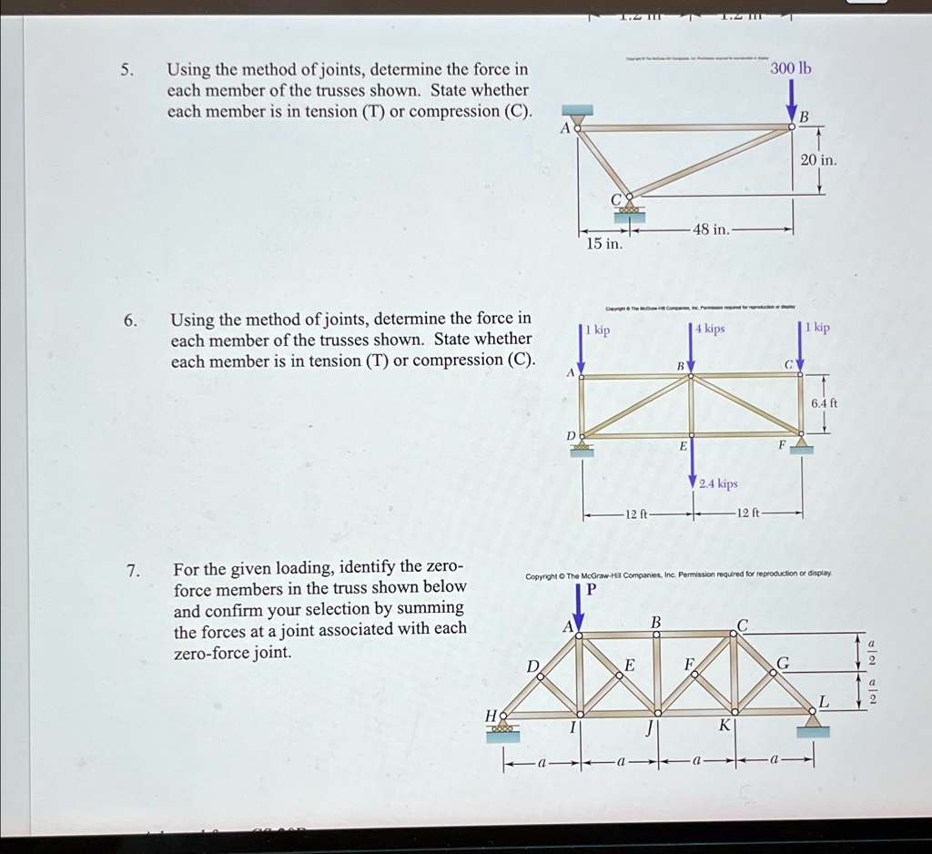 using the method of joints determine the force in each member of the trusses shown state whether ...