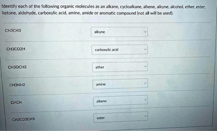 SOLVED: Functional groups. Are these correct? Identify each of the ...