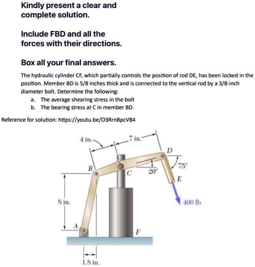 Kindly present a clear and complete solution. Include FBD and all the ...