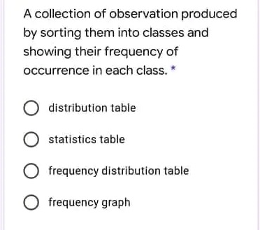 SOLVED: A collection of observation produced by sorting them into ...
