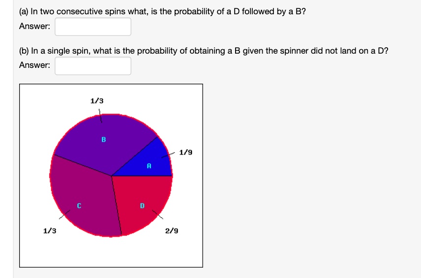 SOLVED: (a) In two consecutive spins what; is the probability of a D ...