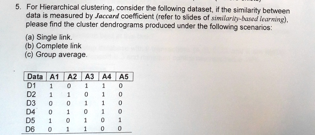 Solved 5 For Hierarchical Clustering Consider The Following Dataset If The Similarity 1412
