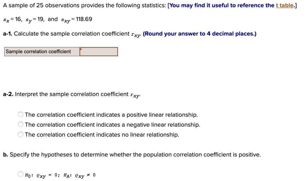 Solved A Sample Of 25 Observations Provides The Following Statistics [you May Find It Useful