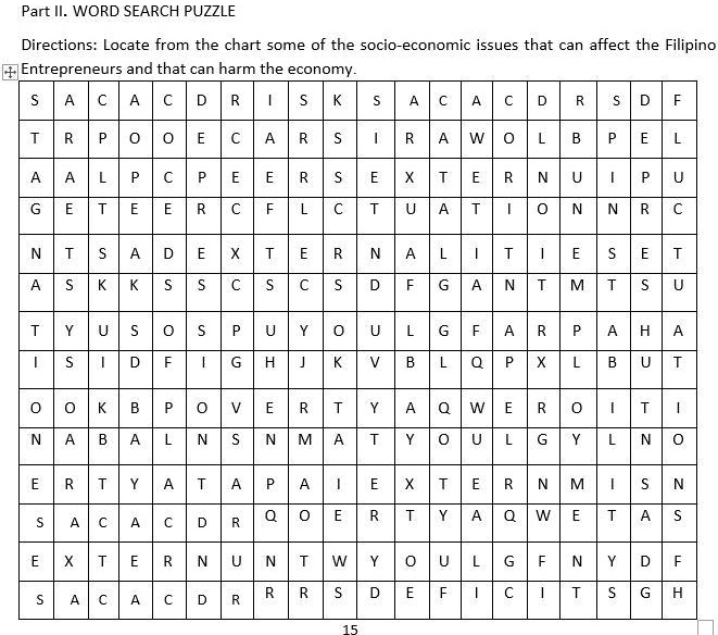 Part II. WORD SEARCH PUZZLE Directions: Locate from the chart some of ...