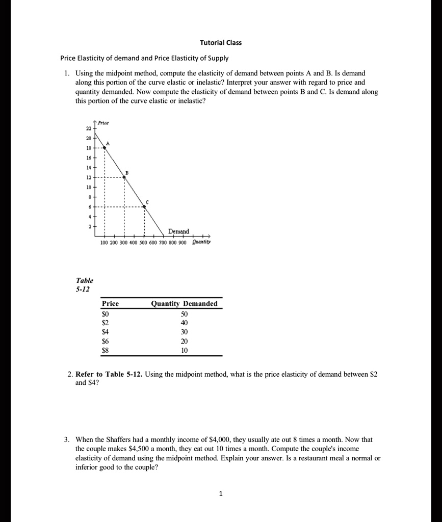 Tutorial Class Price Elasticity of demand and Price Elasticity of Supply 1. Using the midpoint ...