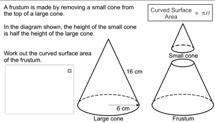 A frustum is made by removing a small cone from the top of a large cone ...