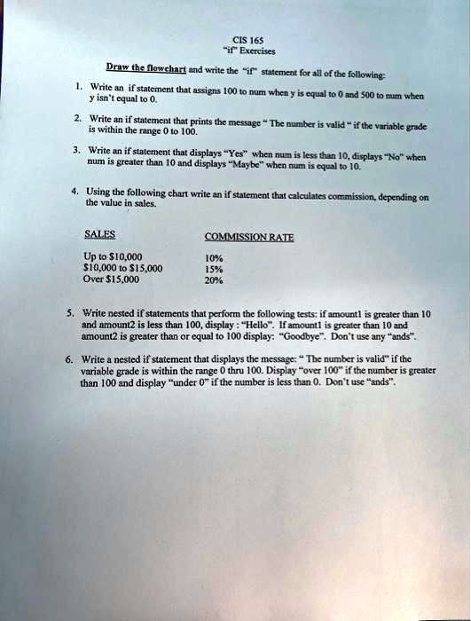 CIS 165 "if" Exercises Draw the flowchart and write the "if" statement for all of the following ...