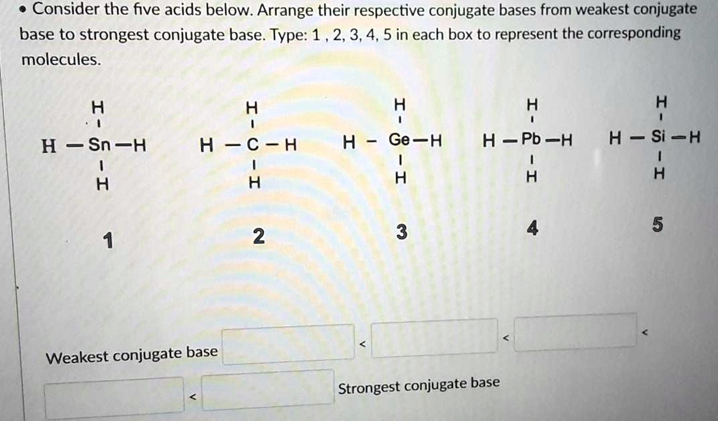 SOLVED: Consider the five acids below. Arrange their respective ...