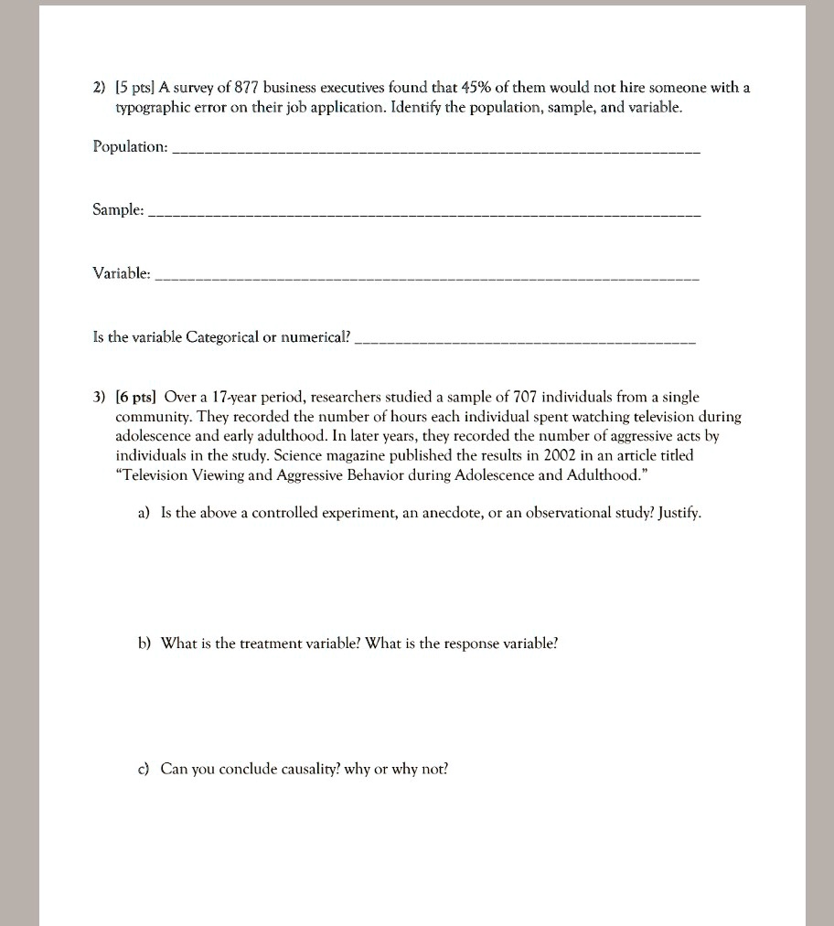 2) [5 pts] A survey of 877 business executives found that 45% of them ...
