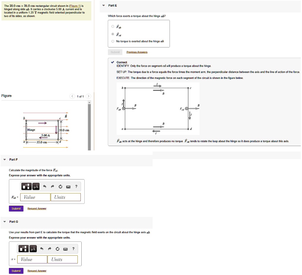 The 20.0 cm x 35.0 cm rectangular circuit shown in (Figure 1) is hinged along side ab. It ...