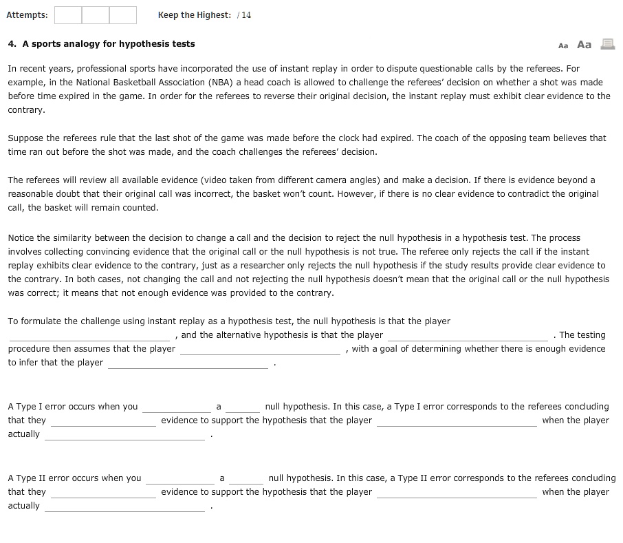 SOLVED: Keep the Highest: 714 A sports analogy for hypothesis tests In ...
