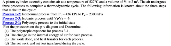 SOLVED: three processes to complete a thermodynamic cycle. The ...