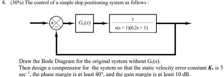 SOLVED: 30%)The control of a simple ship positioning system as follows ...