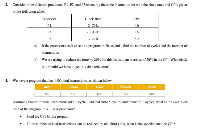 SOLVED: 2. Consider three different processors P1, P2, and P3 executing the same instruction set ...