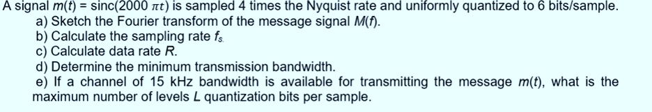SOLVED: a) Sketch the Fourier transform of the message signal M(f). b ...