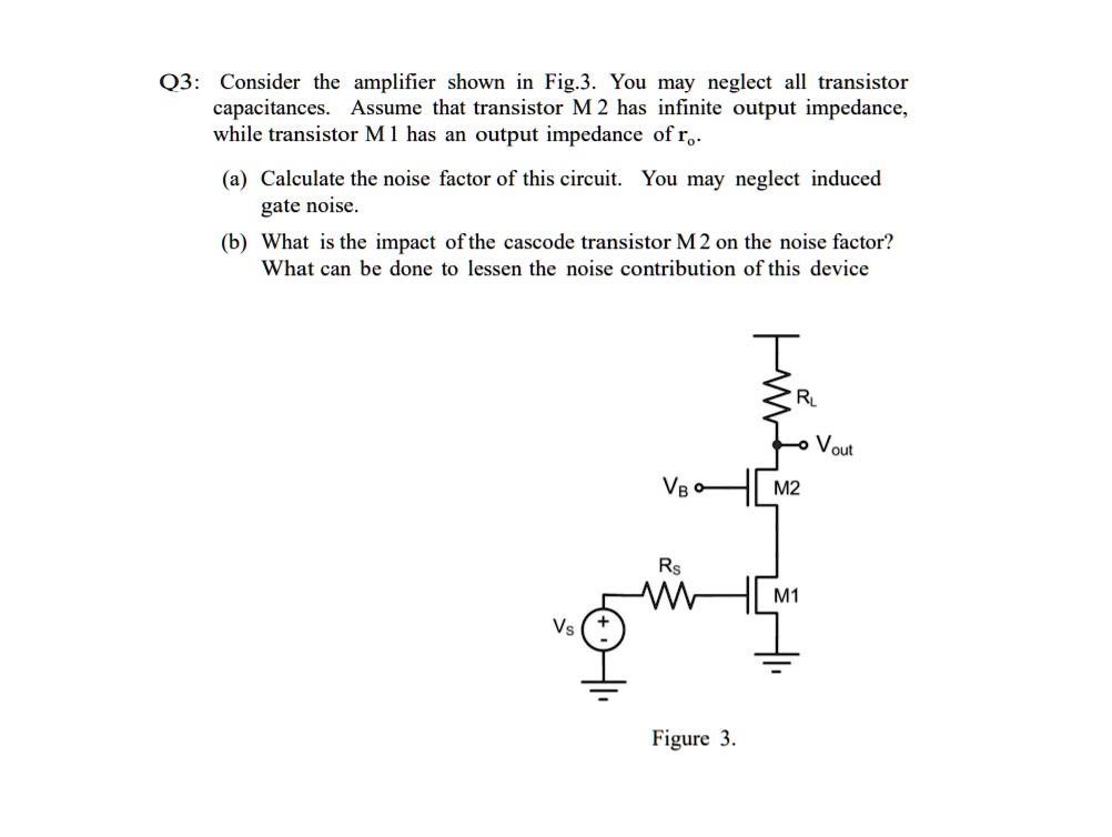Q3: Consider the amplifier shown in Fig.3. You may neglect all transistor capacitances. Assume ...