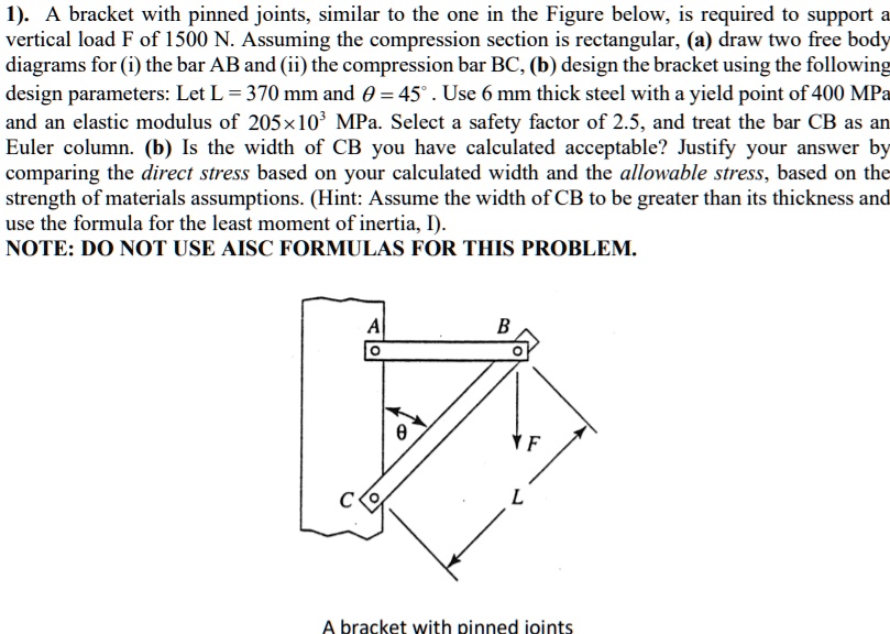 1). A bracket with pinned joints, similar to the one in the Figure ...