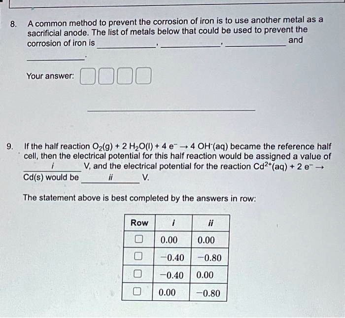SOLVED: A common method to prevent the corrosion of iron is to use ...