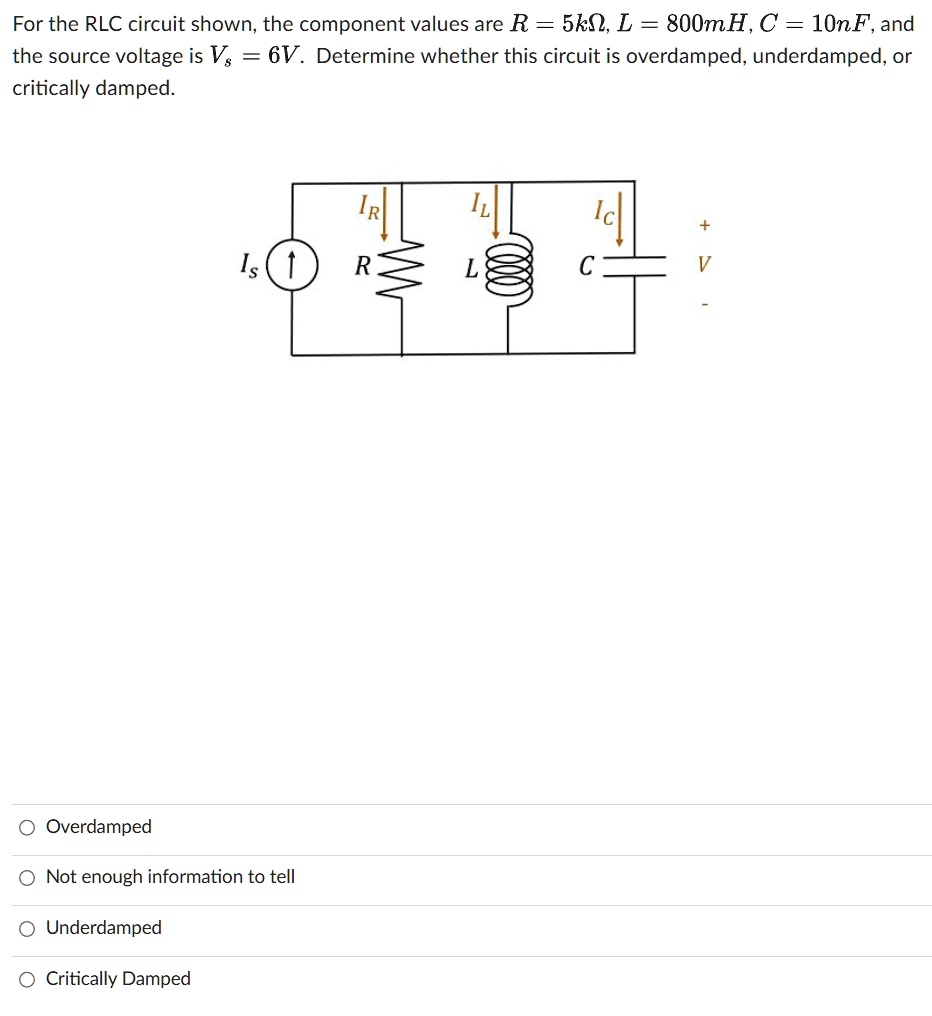 for the rlc circuit shownthe component values are r 5k2 l 800mhc 10nf ...