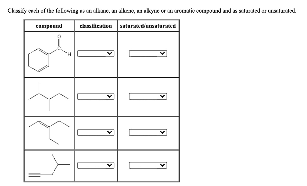 Classify each of the following as an alkane, an alkene, an alkyne or an ...