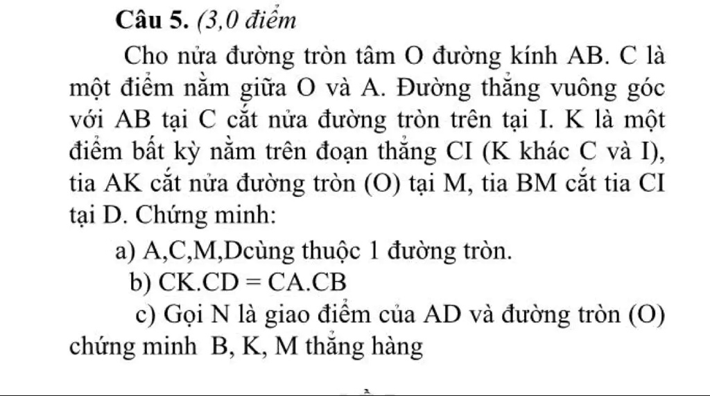 SOLVED: Cau 5. (3,0 diem Cho nua duong tron tam 0 duong kinh AB. C Ia ...