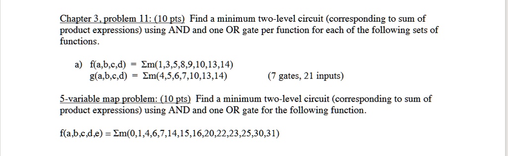 Chapter 3, problem 11: (10 pts) Find a minimum two-level circuit (corresponding to sum of ...