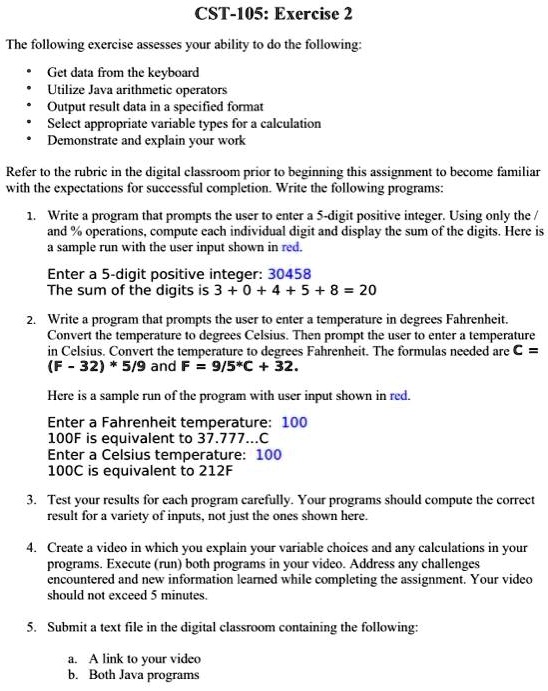 SOLVED: Text: CST-105: Exercise 2 The following exercise assesses your ability to do the ...