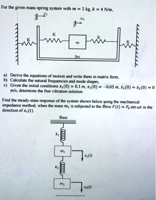 For the given mass-spring system with m = 1 kg, k = 4 N/m, 1 ? K K 12 K ...