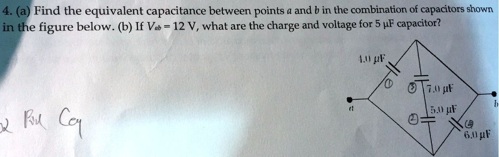 4. (a) Find the equivalent capacitance between points a and b in the combination of capacitors ...