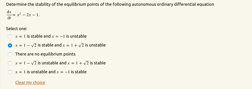 SOLVED: Determine the stability of the equilibrium points of the ...